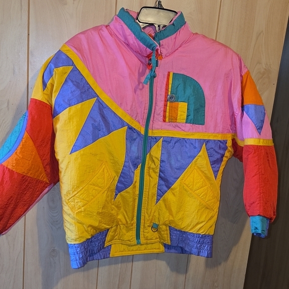 Jackets & Coats | Vintage 8s 90s Colorblock Puffer Jacket Girls Size ...